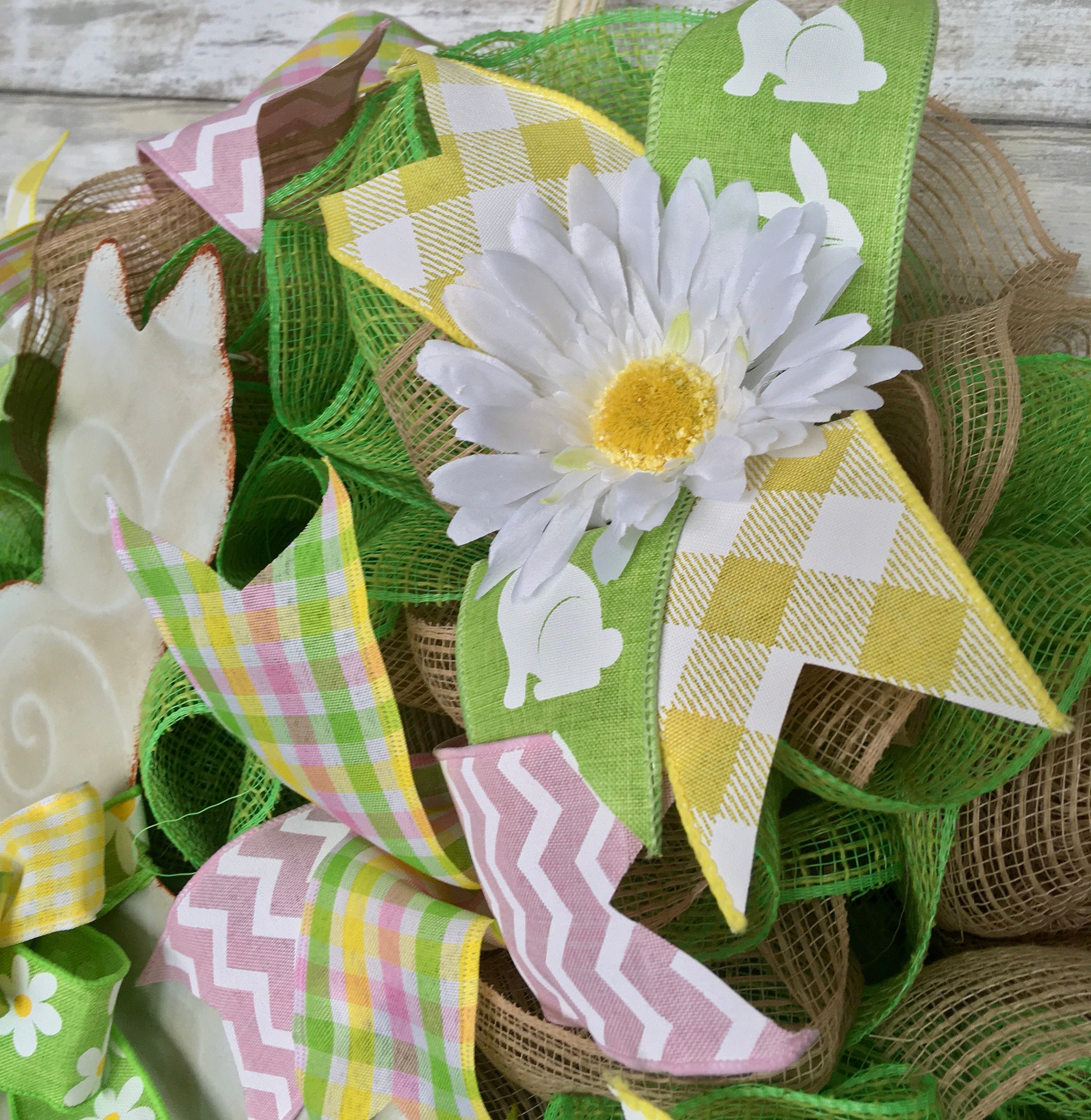 Metal Bunny with Carrot Spring Easter Fabric Mesh and Ribbon | Etsy