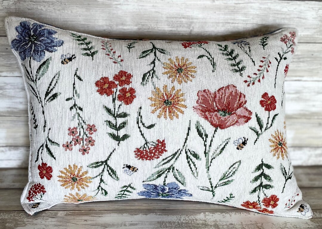 Reversible Wildflower Bee Tapestry Pillow: 17" X 13" Accent Throw FREE ...