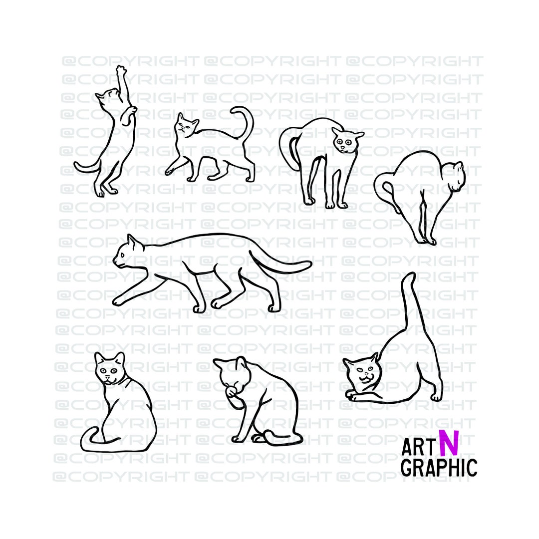 8 Hand-drawn Cat Poses - Bundle - Cutout .png and .SVG Files - Etsy