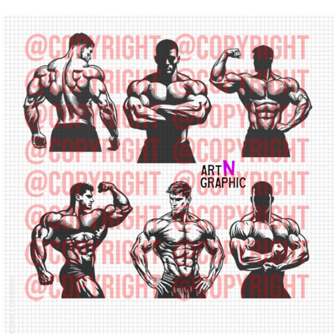 Bodybuilding 6 Muscular Man Pose Design Bundle .SVG and 4k .PNG - Etsy
