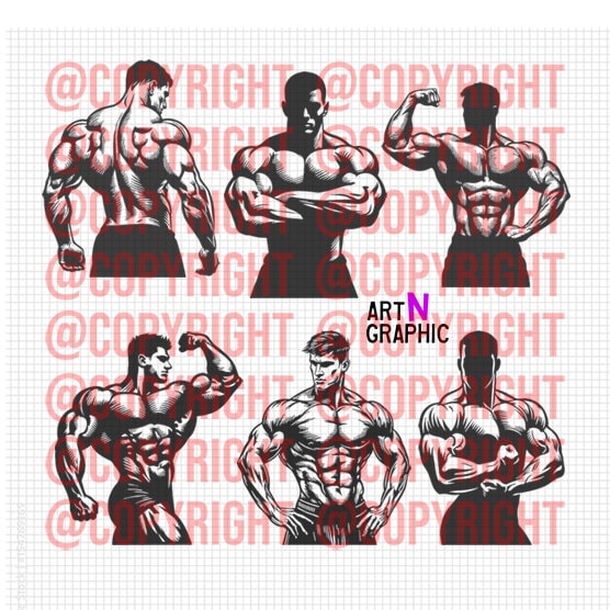 Bodybuilding 6 Muscular Man Pose Design Bundle .SVG and 4k .PNG - Etsy