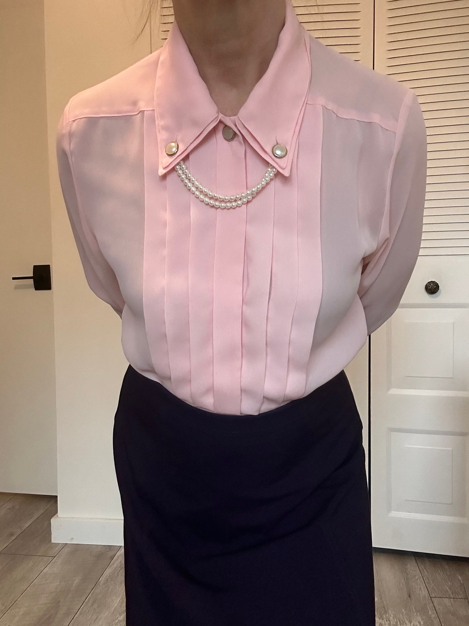 Vintage Pink Pleated Sheer Ladies Blouse, Dressy, Classy, Office Wear ...