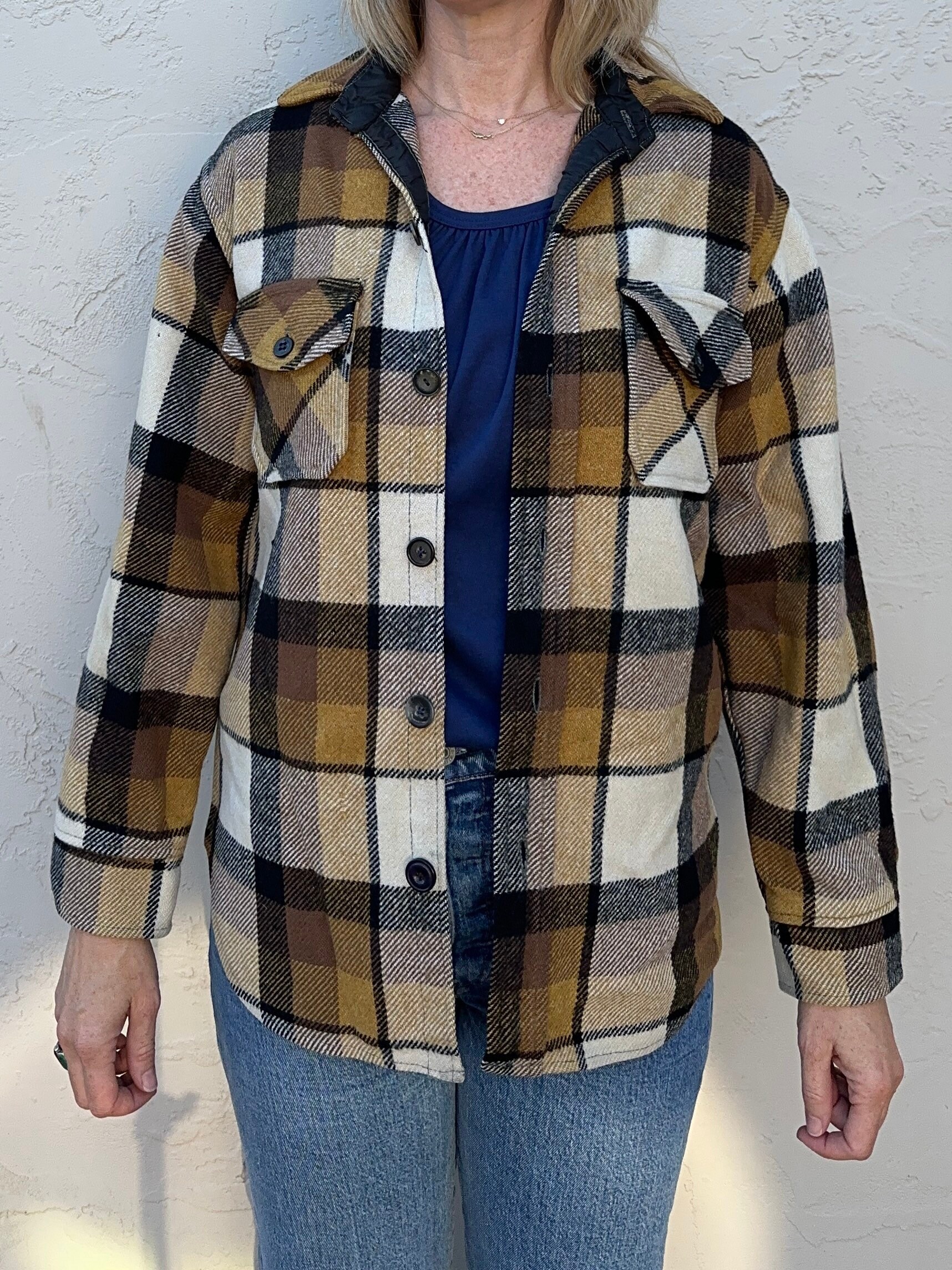 Vintage CPO Wool Shacket Neutral Plaid Mens Workshirt Size M - Etsy