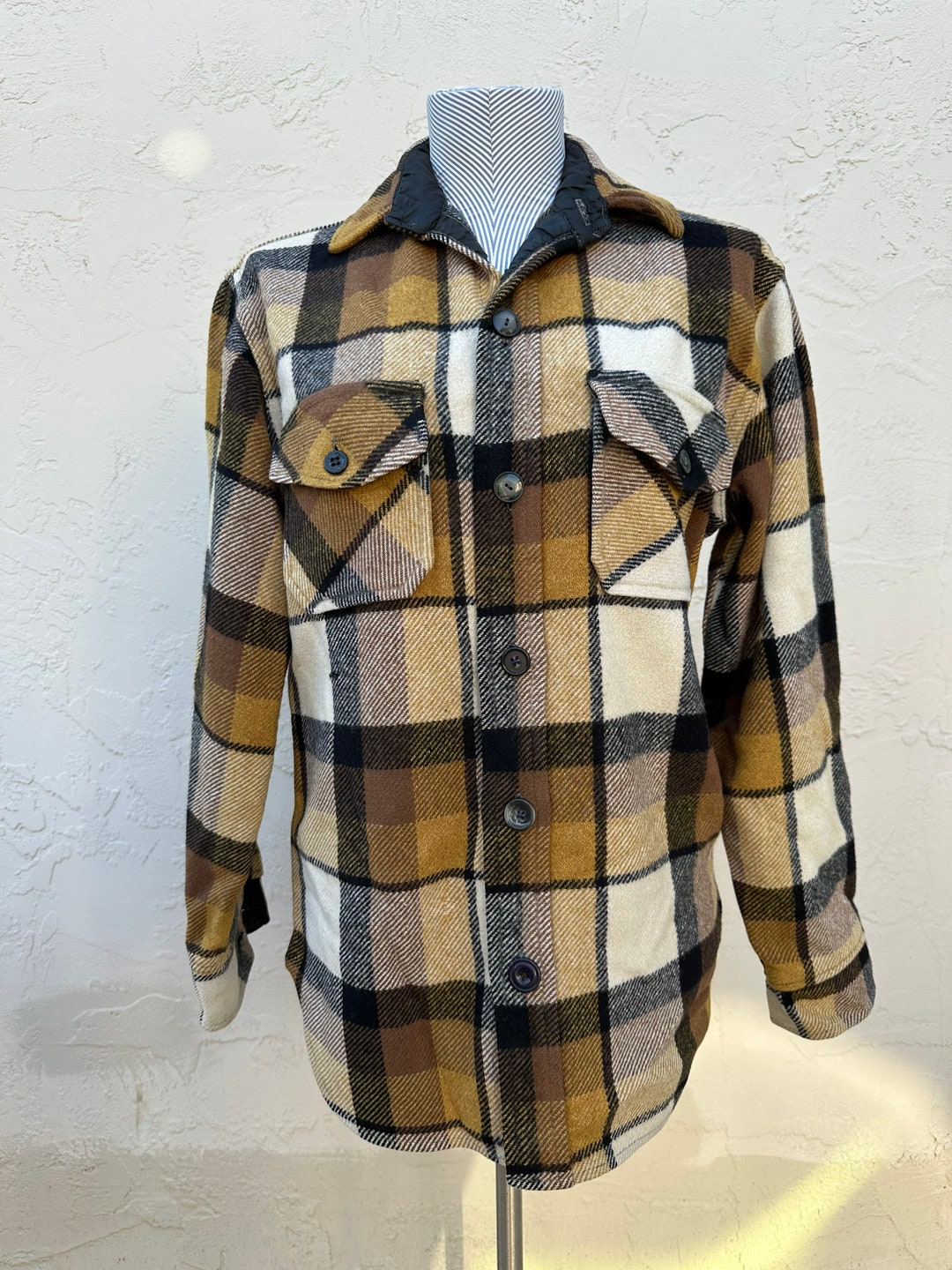 Vintage CPO Wool Shacket Neutral Plaid Mens Workshirt Size M - Etsy