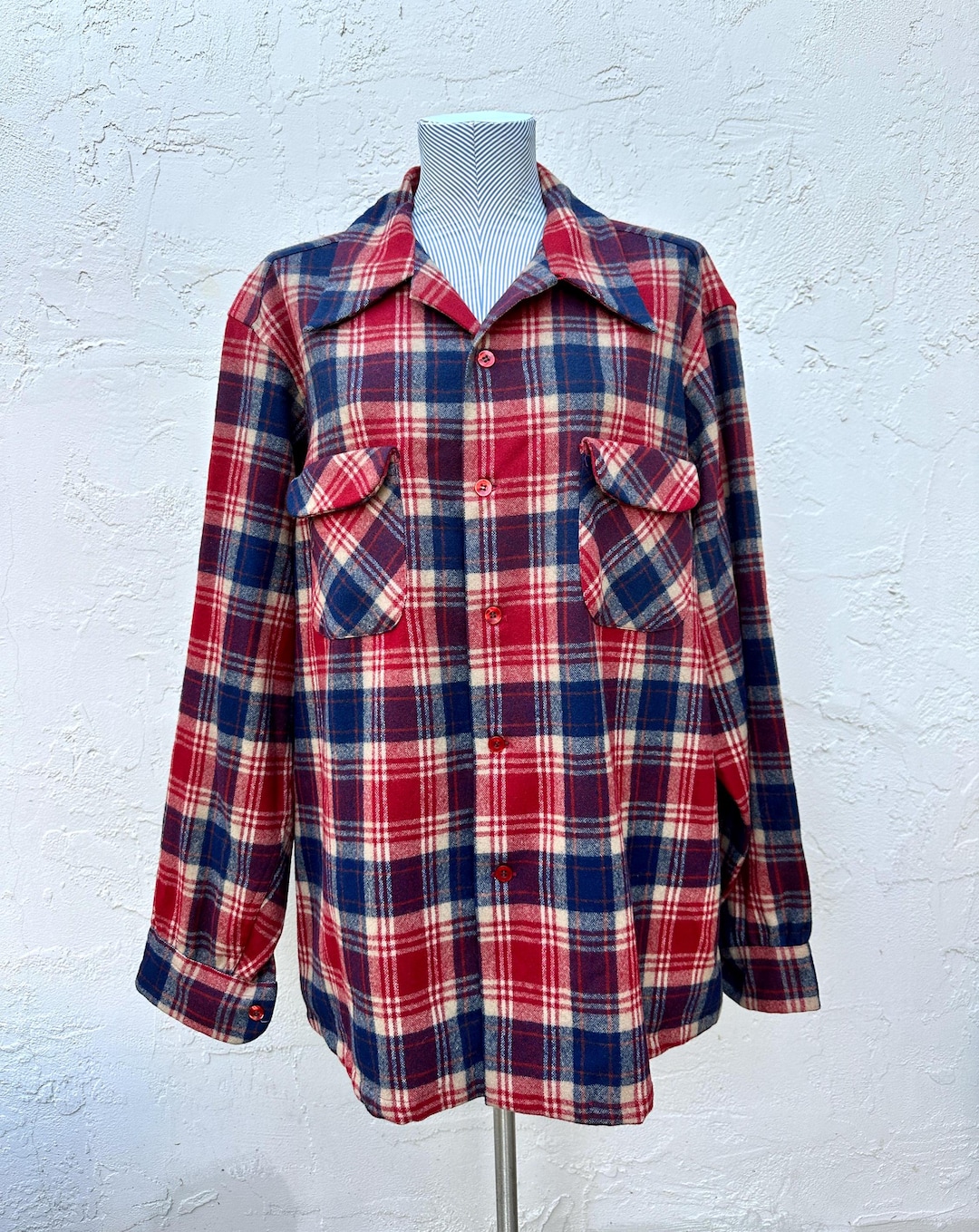 Vintage 70s Pendleton Wool Board Shirt Men's XL Red Blue Tan Plaid - Etsy
