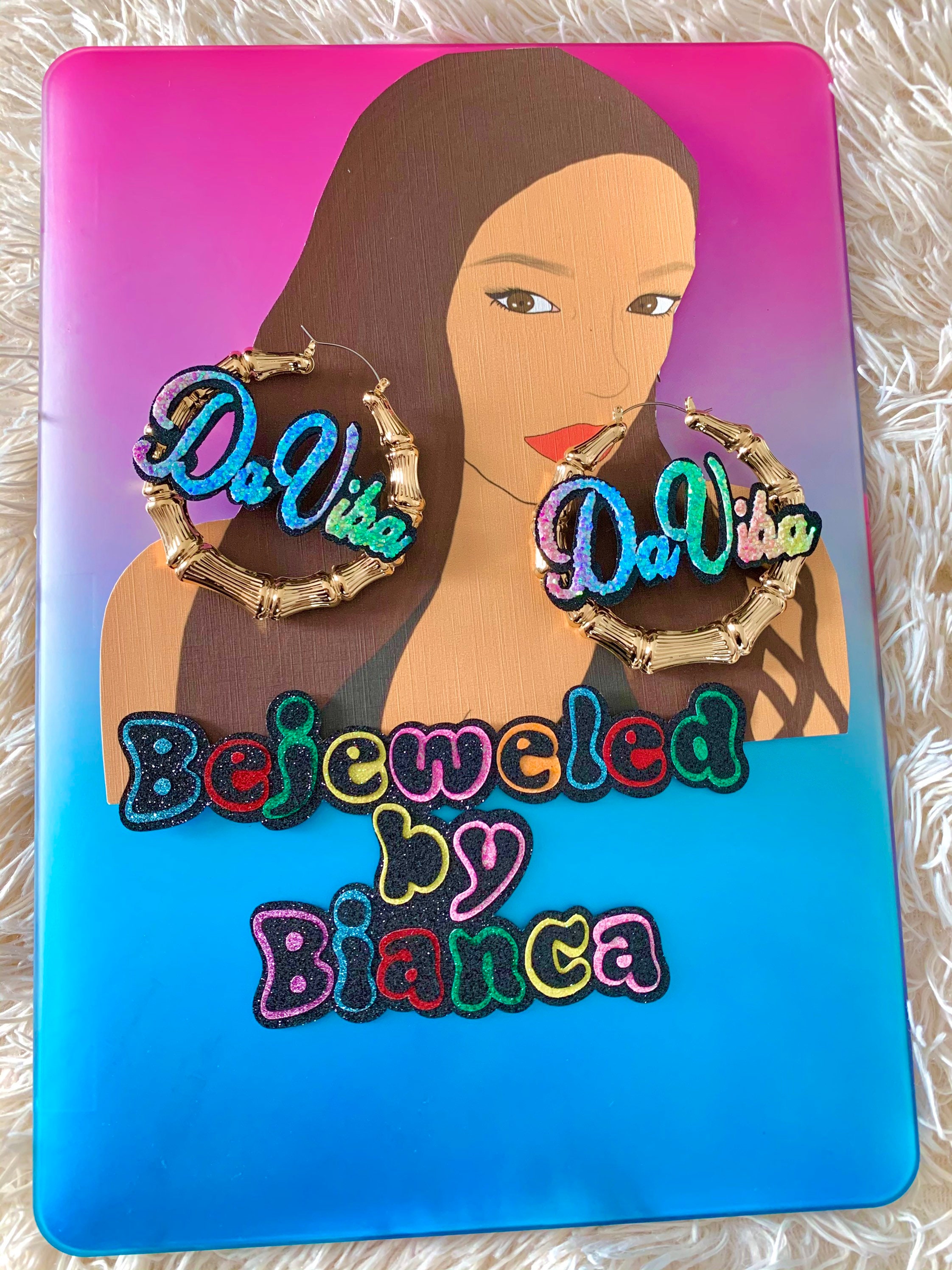 Bamboo Earrings With Name-personalized Cursive Letter Hoop | Etsy