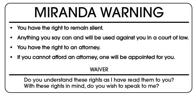 Miranda Rights Warning Aluminum Card - Etsy