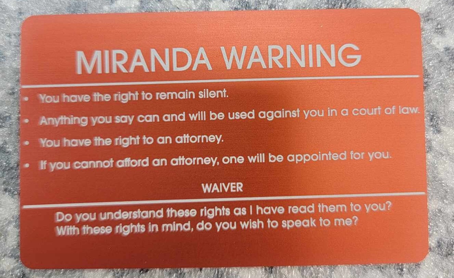 Miranda Rights Warning Aluminum Card - Etsy