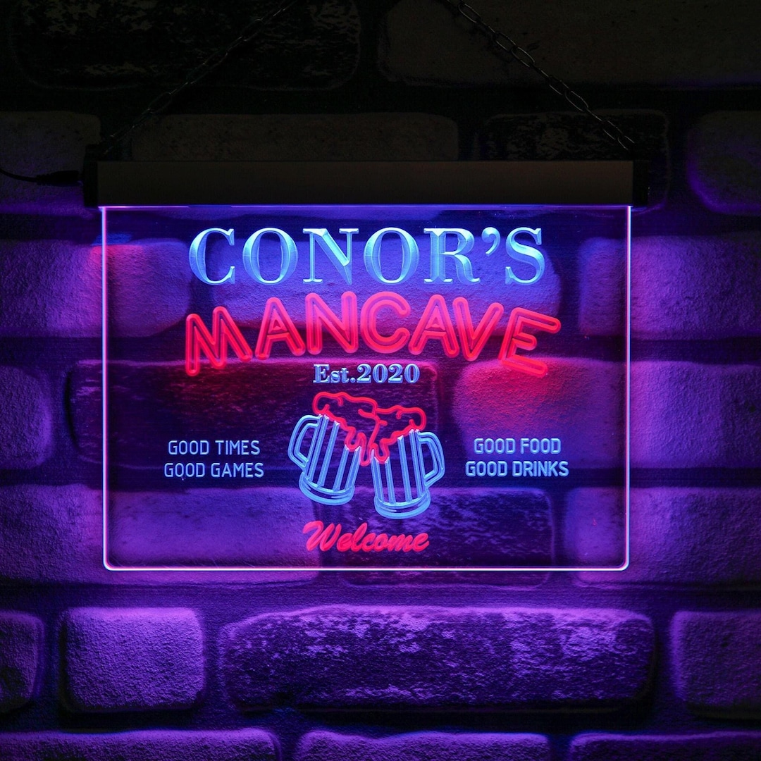 Man Cave Sign Led Neon Sign, Personalized, Your Name, Dual Color Led ...