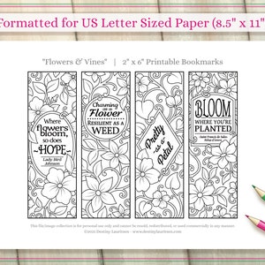 Color Your Own Bookmarks | Set of 4 Printable Flower Quote Page Markers ...