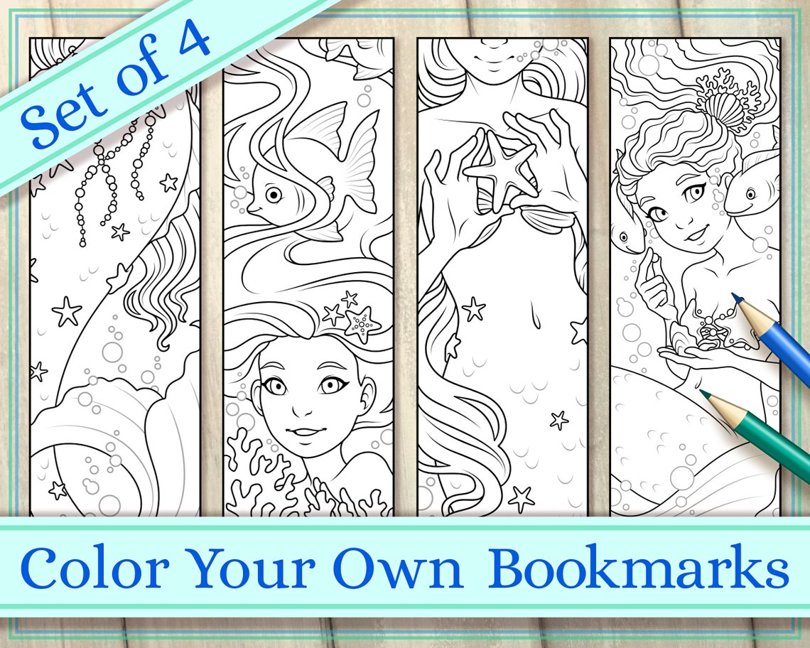 Color Your Own Bookmarks Printable Mermaid Page Markers - Etsy