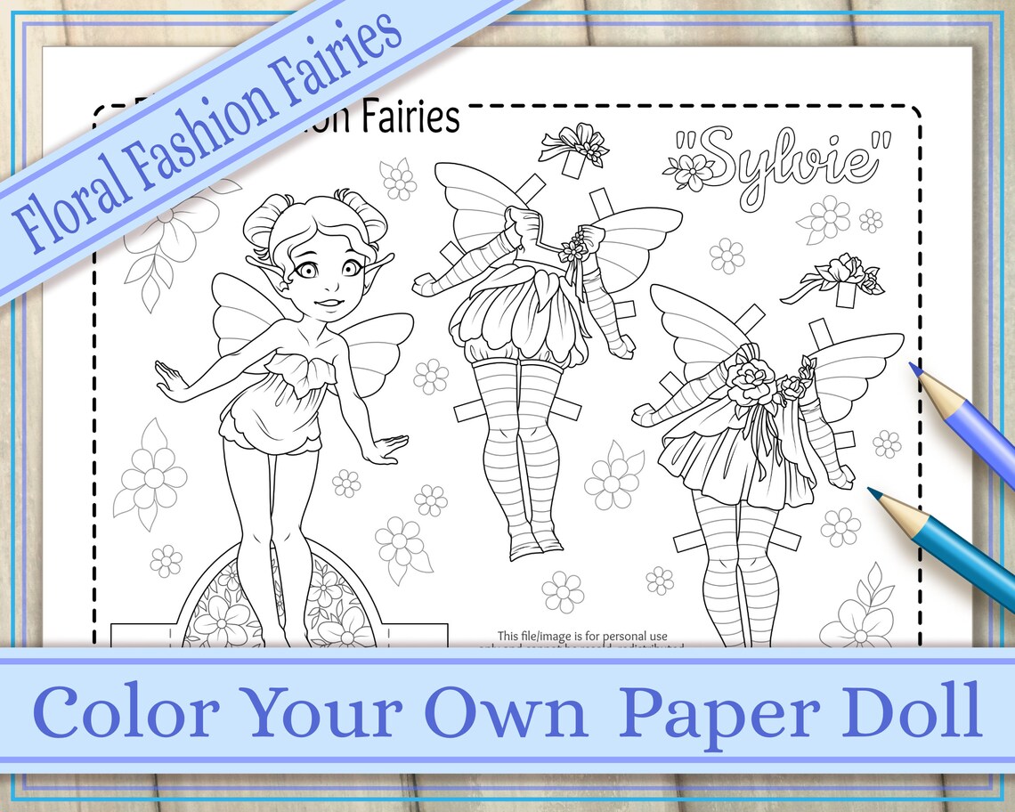 Fairy Paper Doll Color Your Own Pixie Paper Doll With Two - Etsy