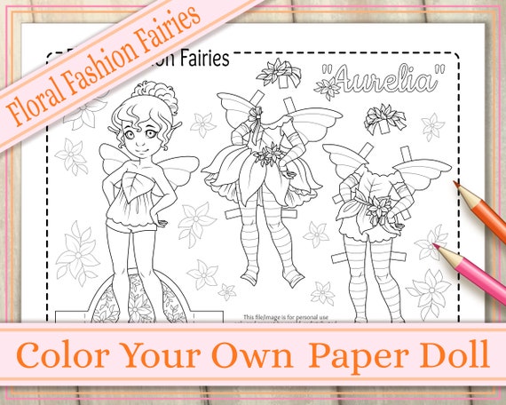 Fairy Paper Doll Color Your Own Pixie Paper Doll With Two - Etsy