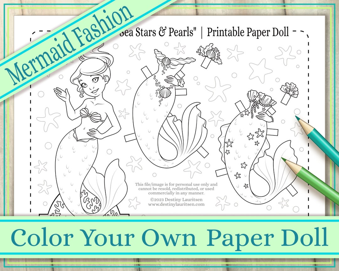 Mermaid Paper Doll - Color Your Own Paper Doll and Two Whimsical ...