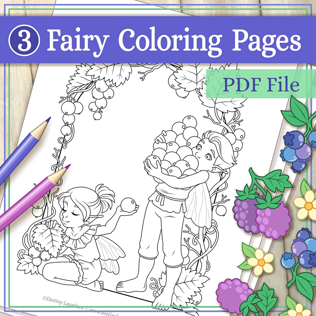 Fairy Coloring Pages 3 Adorable Berry-themed Pixie - Etsy