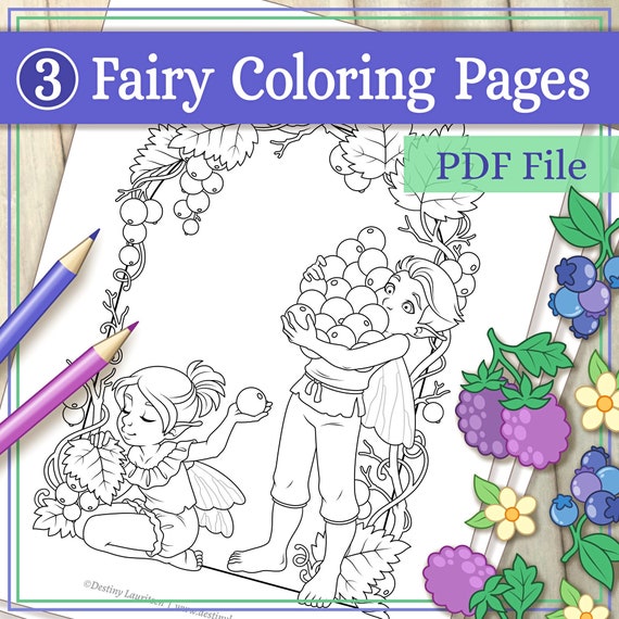 Fairy Coloring Pages 3 Adorable Berry-themed Pixie - Etsy
