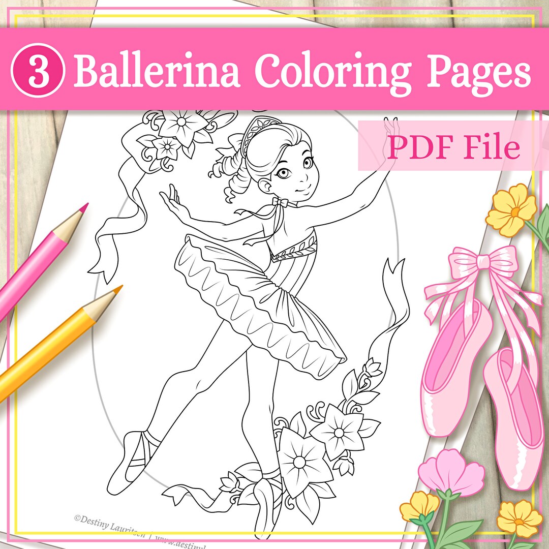 Ballerina Coloring Pages - 3 Beautiful En Pointe Ballet Illustrations ...