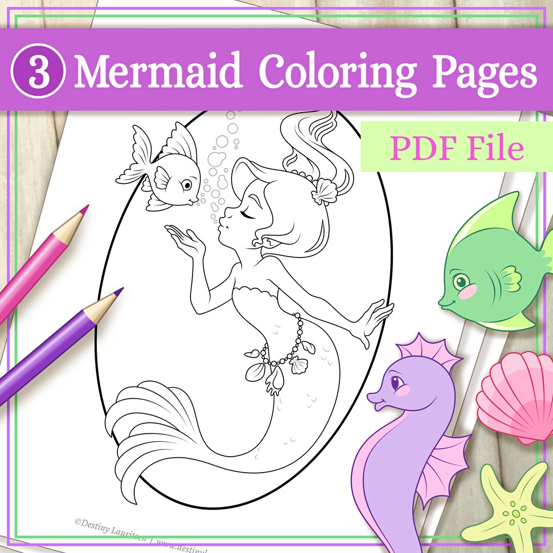 Mermaid Coloring Pages - 3 Adorable Illustrations Suitable for All Ages ...