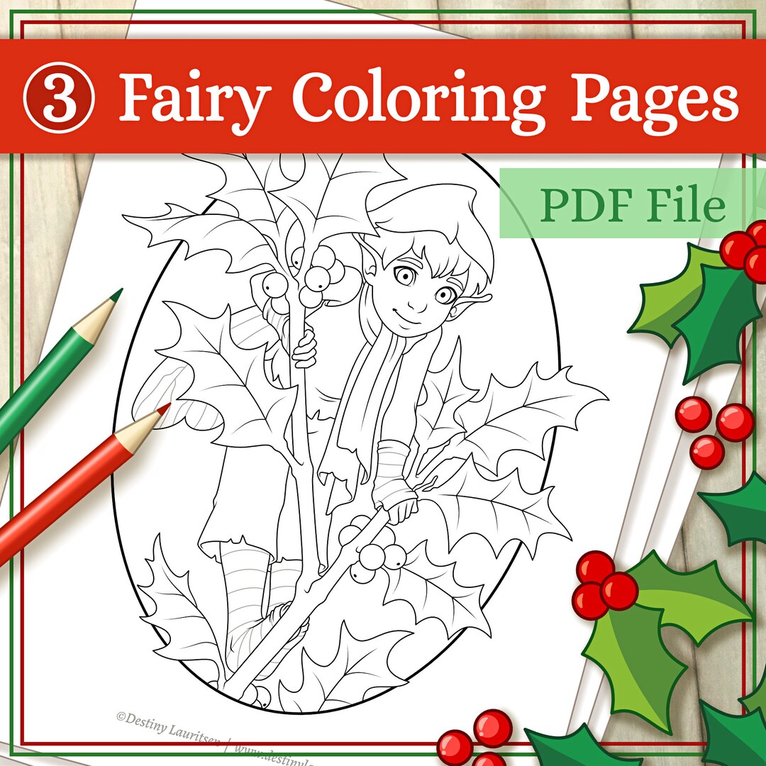 Fairy Coloring Pages - 3 Christmas Pixie Illustrations Suitable for All ...