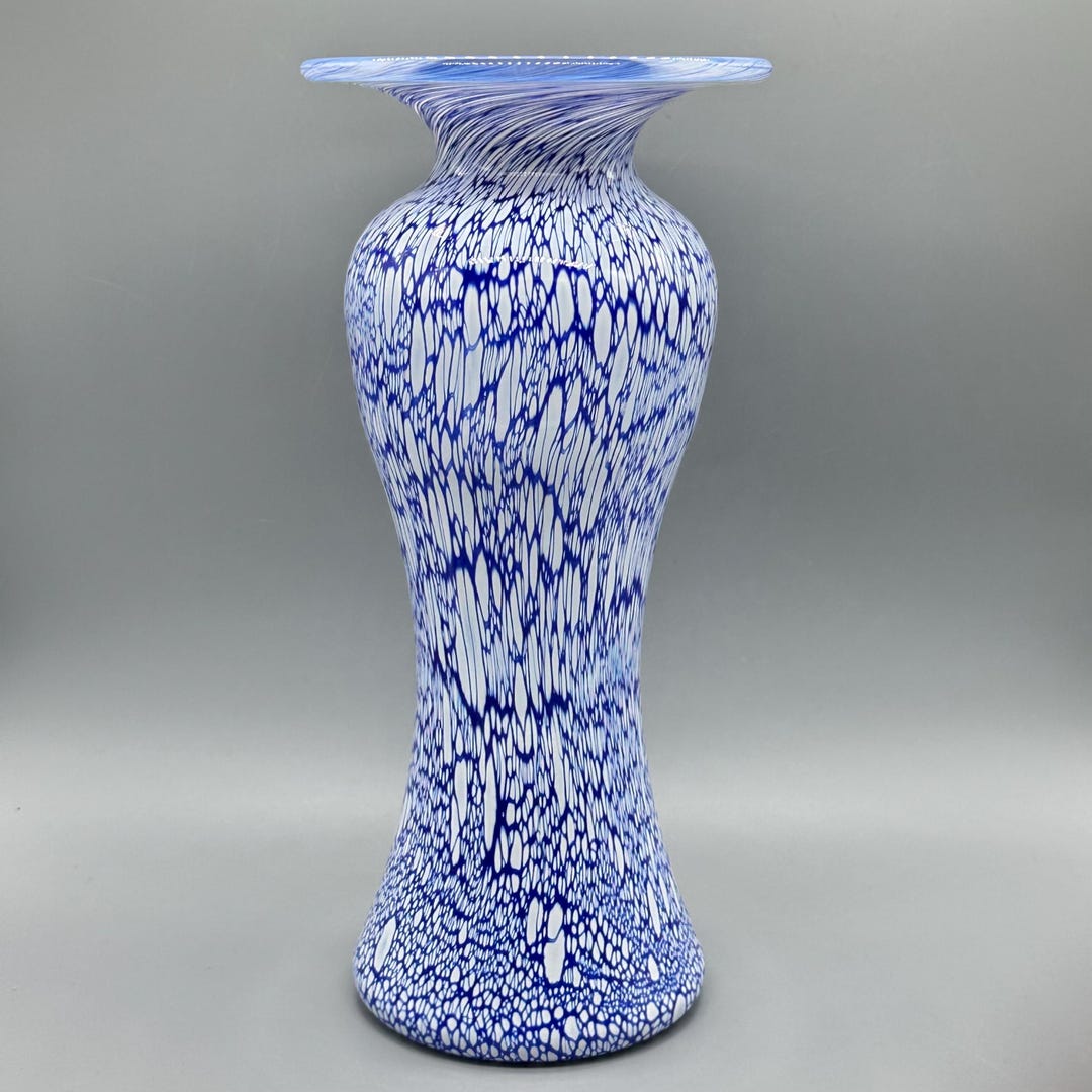 Vintage Eben Horton Handblown Art Glass Vase, Blue & White, Signed - Etsy