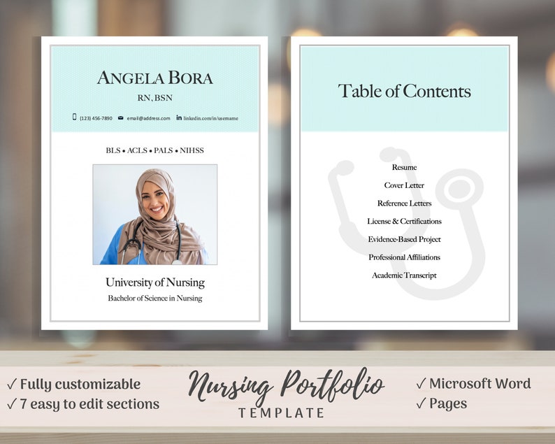 Nursing Portfolio Template, Aqua Blue, Registered Nurse Template ...
