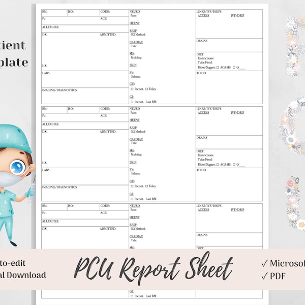Pcu Nurse Report Sheet - Etsy