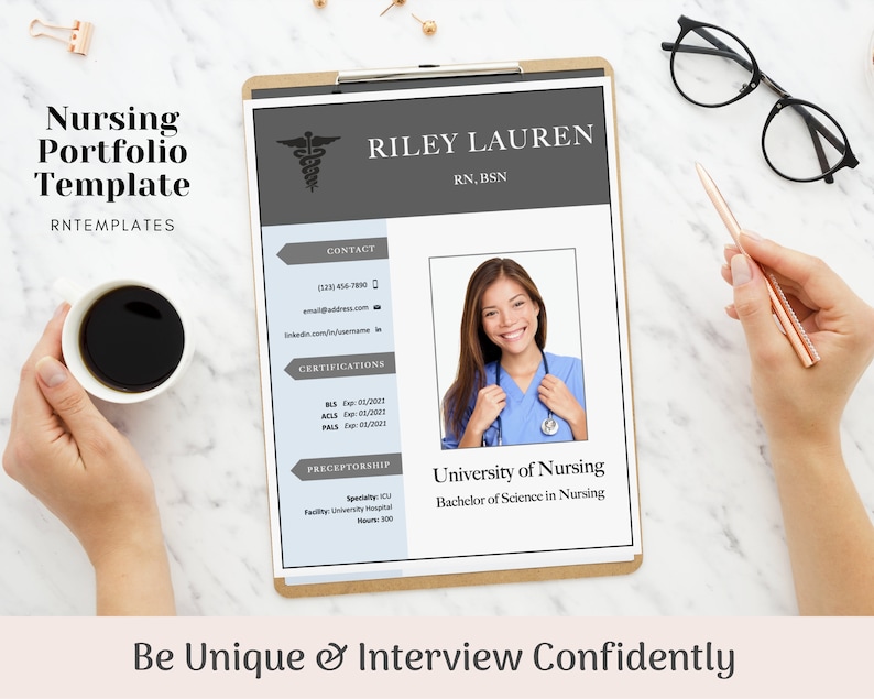 Nursing Portfolio Template Blue Registered Nurse Template - Etsy