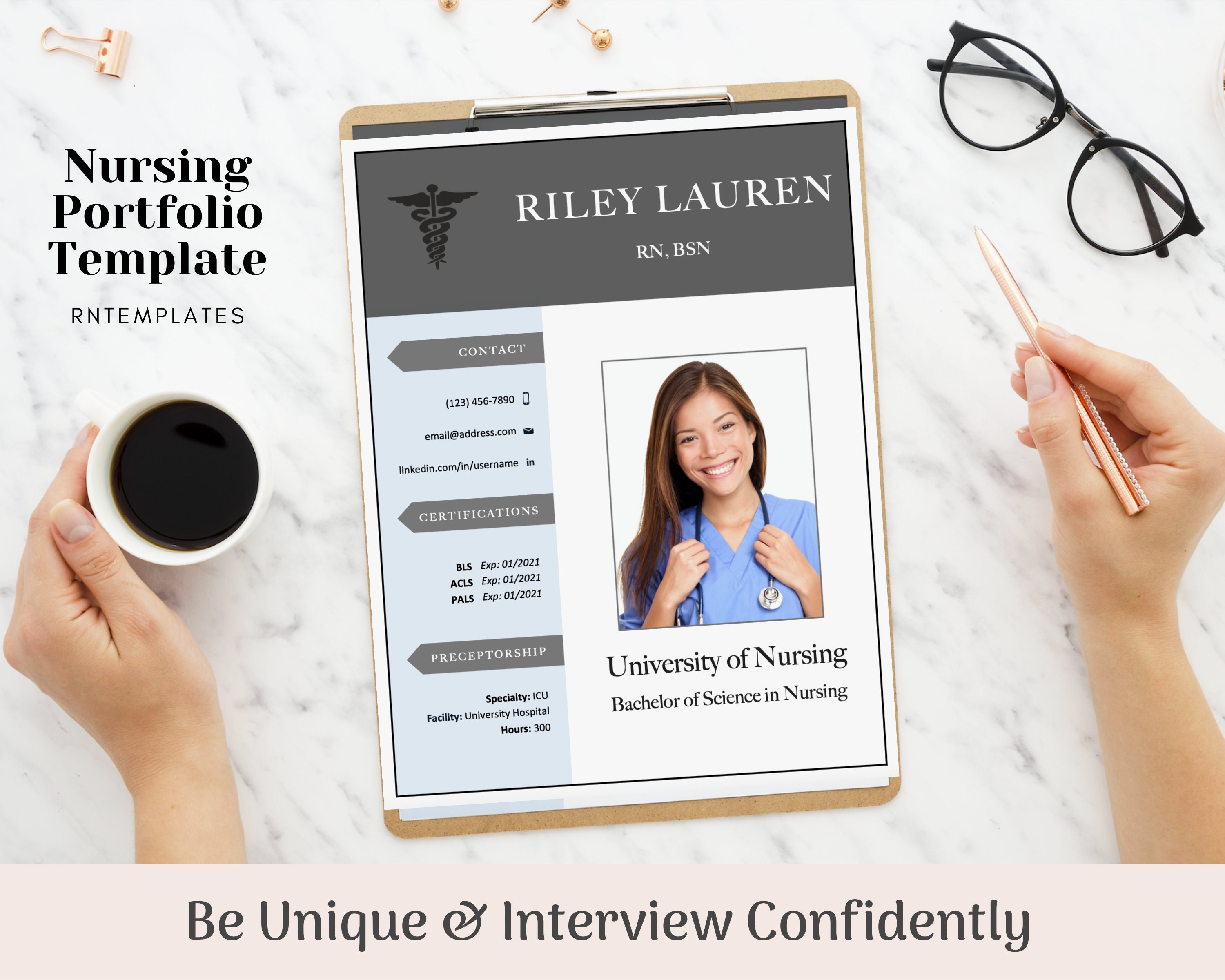 Nursing Portfolio Template Blue Registered Nurse Template - Etsy Canada