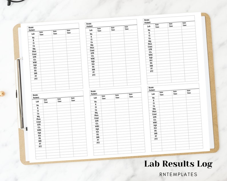 Nurse Lab Results Log, ICU, CCU, Med Surg Nurse, Instant Download ...