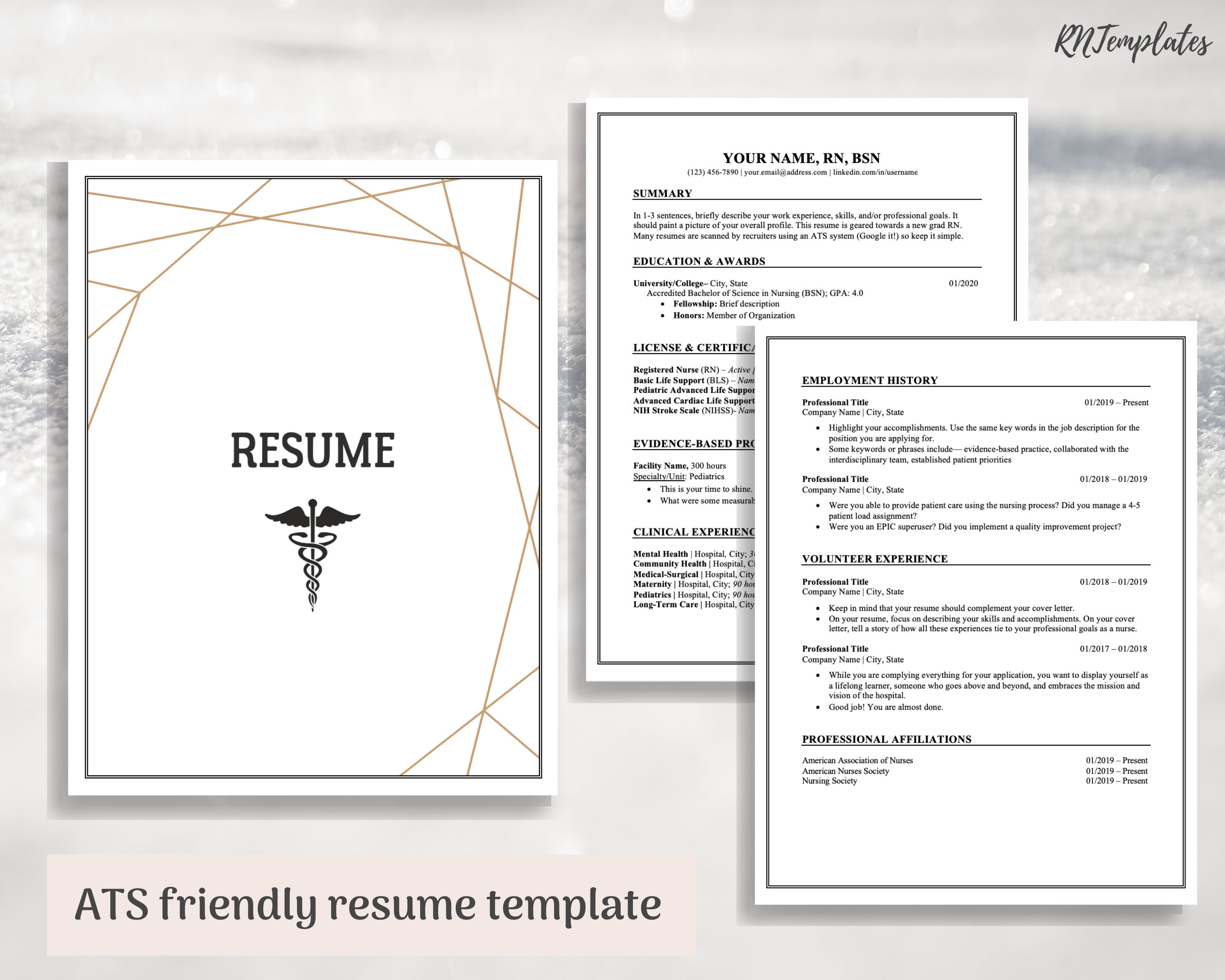 Nursing Portfolio Template, Geometric Gold, Registered Nurse Template ...