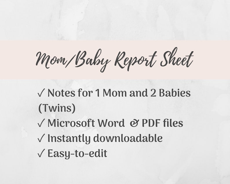 Mom & Baby Nurse Brain Report Sheet for 1 Mom 2 Babies, Twins ...