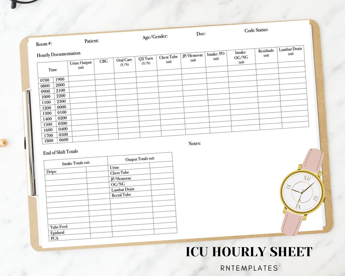 Detailed ICU Nurse Hourly Documentation Sheet, Microsoft Word, PDF - Etsy