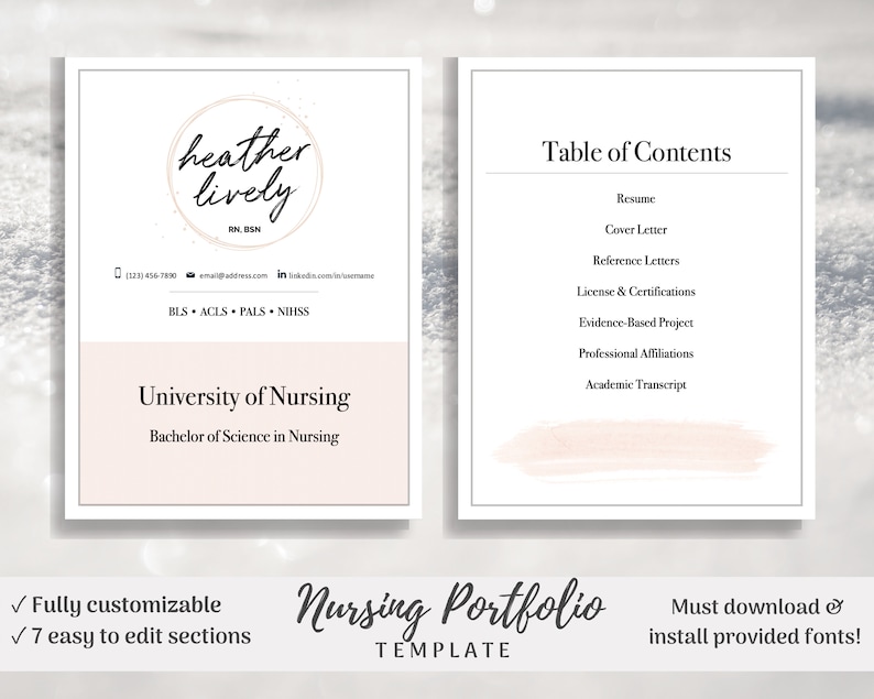 Nursing Portfolio Template, Dainty Pink, Registered Nurse Template ...
