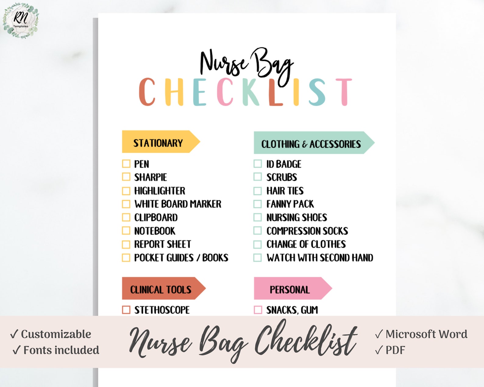 Nurse Bag Checklist, Nursing Clinicals Packing List, Instant Download ...
