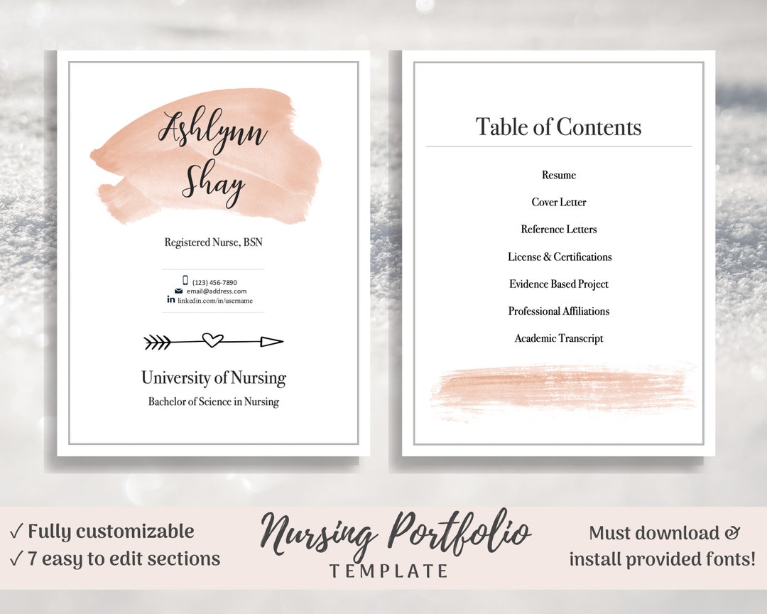 Nursing Portfolio Template, Pink Watercolor, Registered Nurse Template ...