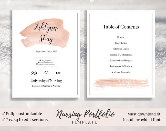 Nursing Portfolio Template, Pink Watercolor, Registered Nurse Template ...