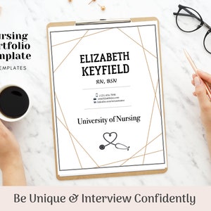 Nursing Portfolio Template, Geometric Gold, Registered Nurse Template ...