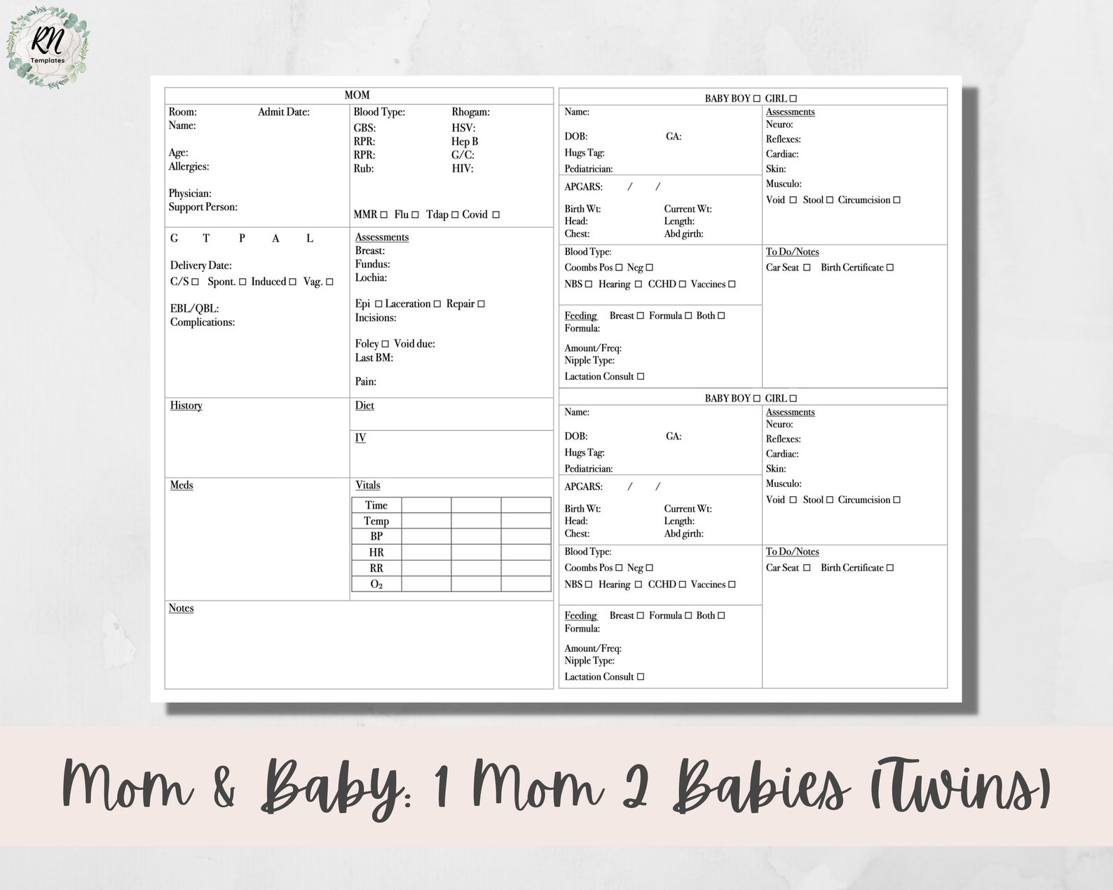 Maternity Report Sheet Bundle 6 Templates 5 Mom/baby 1 - Etsy