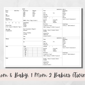 Maternity Report Sheet Bundle, 6 Templates (5 Mom/baby, 1 L&D), Nurse ...