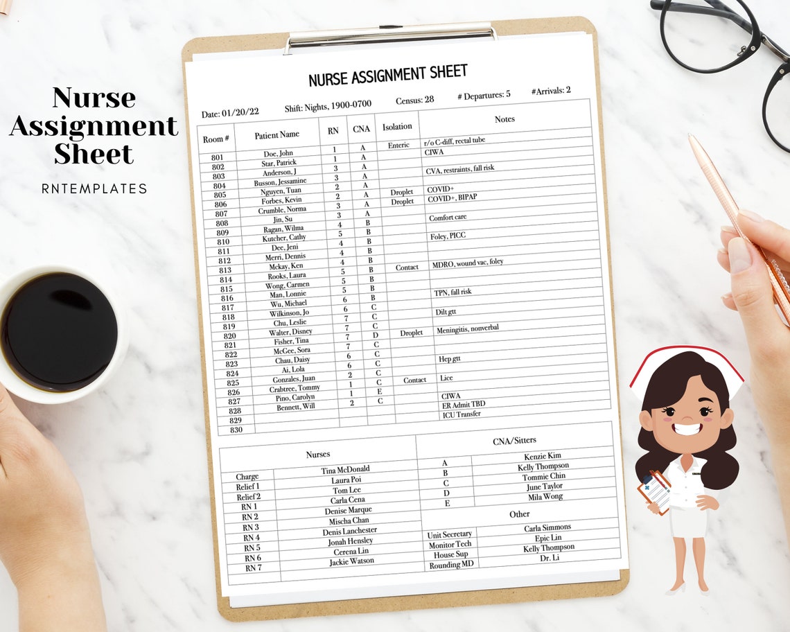 Charge Nurse Assignment Sheet Vertical Template RN & CNA - Etsy