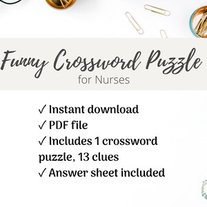 Funny Nurse Crossword Puzzle, Nurse Word Game, Nurse Jokes, Instant ...