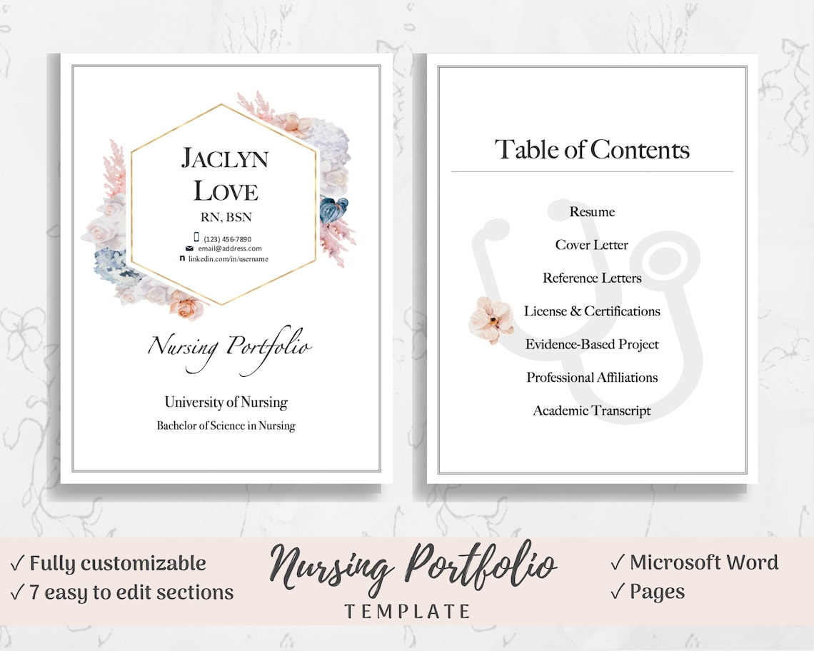 Nursing Portfolio Template Pastel Flower Registered Nurse | Etsy