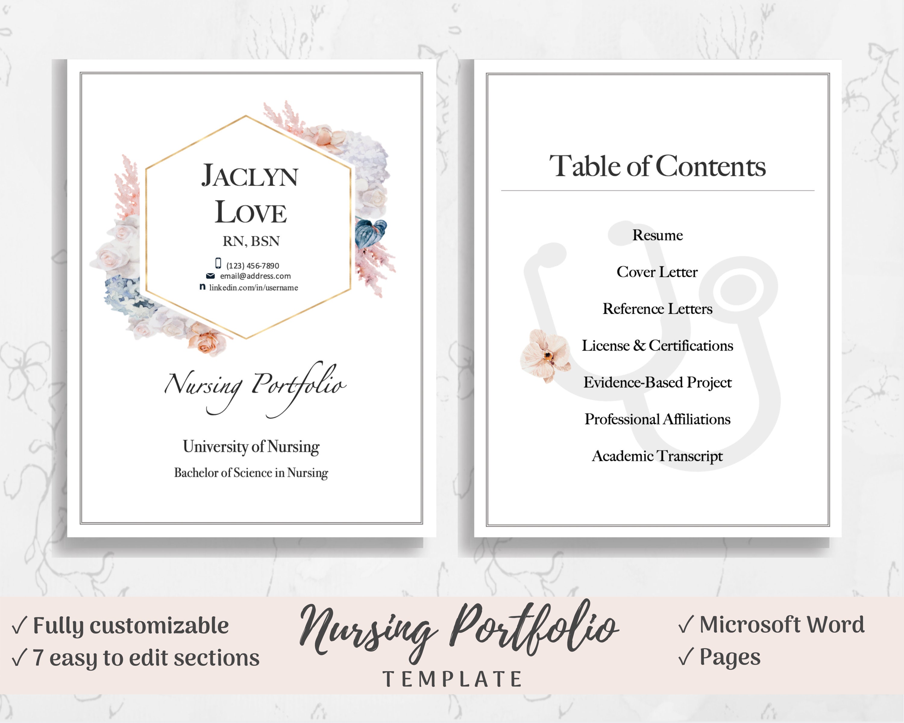 Nursing Portfolio Template Pastel Flower Registered Nurse | Etsy