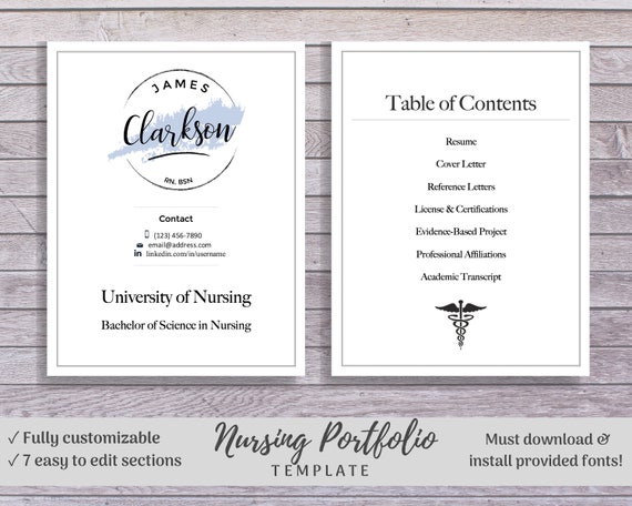 Nursing Portfolio Template Blue Gray Registered Nurse | Etsy