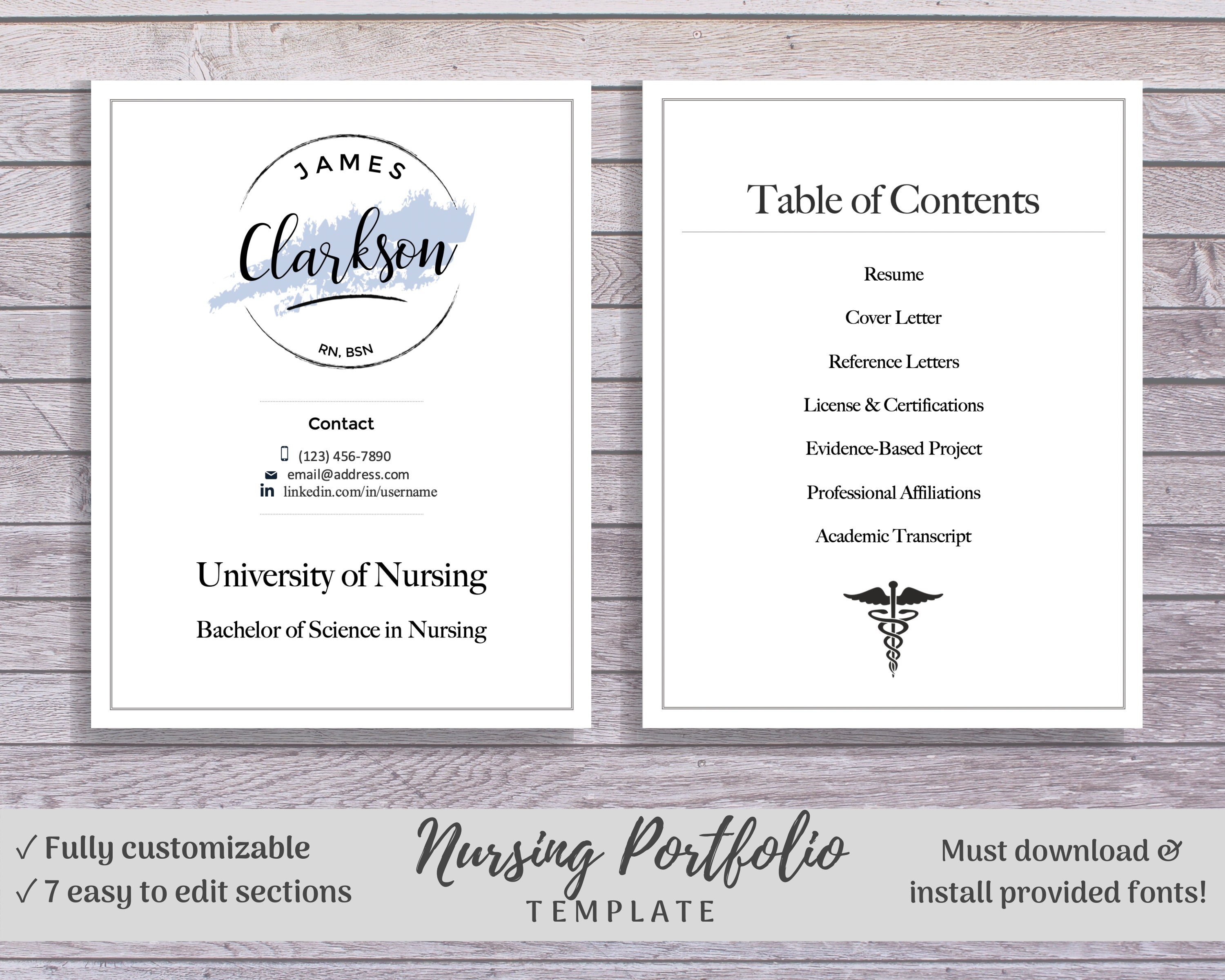Nursing Portfolio Template Blue Gray Registered Nurse - Etsy