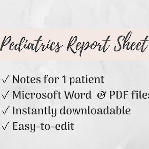 Pediatric Nurse Report Sheet for 1 Patient, Pediatrics Nurse Brain ...