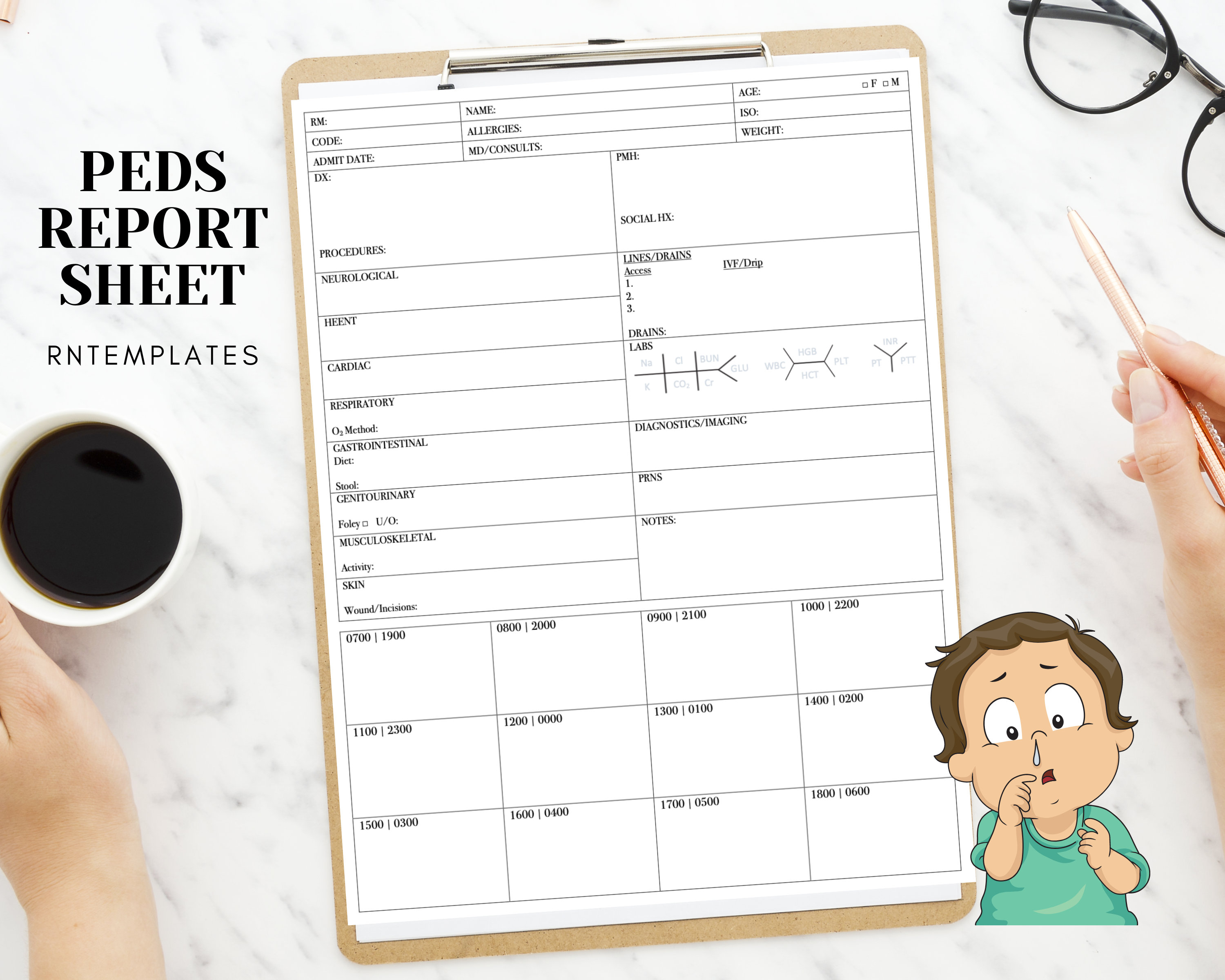 Pediatric Nurse Report Sheet for 1 Patient, Pediatrics Nurse Brain, Peds Nurse, Microsoft Word ...