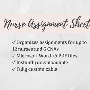 Charge Nurse Assignment Sheet Template, RN & CNA Assignments, Med/surg ...