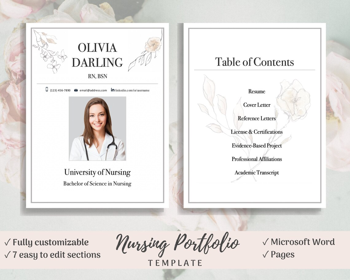 Nursing Portfolio Template Floral Registered Nurse Template | Etsy