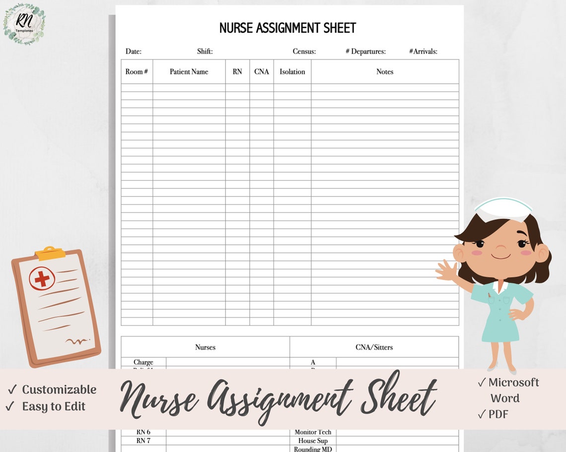 Charge Nurse Assignment Sheet Vertical Template RN & CNA - Etsy